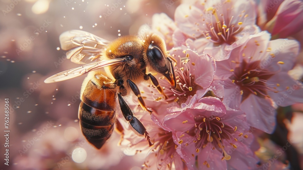 A macro shot capturing the moment a bee lands on a flower within arms ...