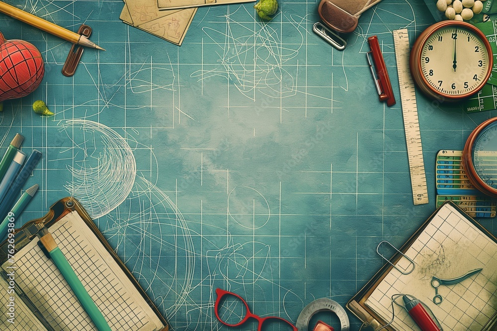 White educational background with green hand-drawn educational ...