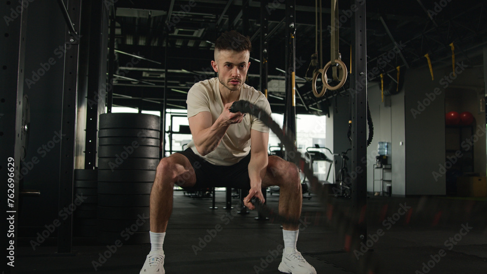 Muscular strong Caucasian athletic man guy bodybuilder trainer ...