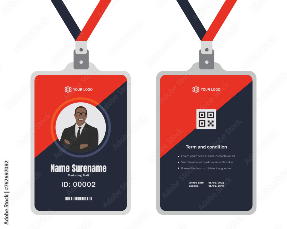 professional corporate id card template, clean red id card design with ...