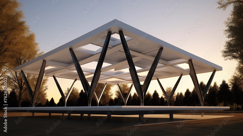 Multi-purpose pavilion with tall whites and matte black steel ...