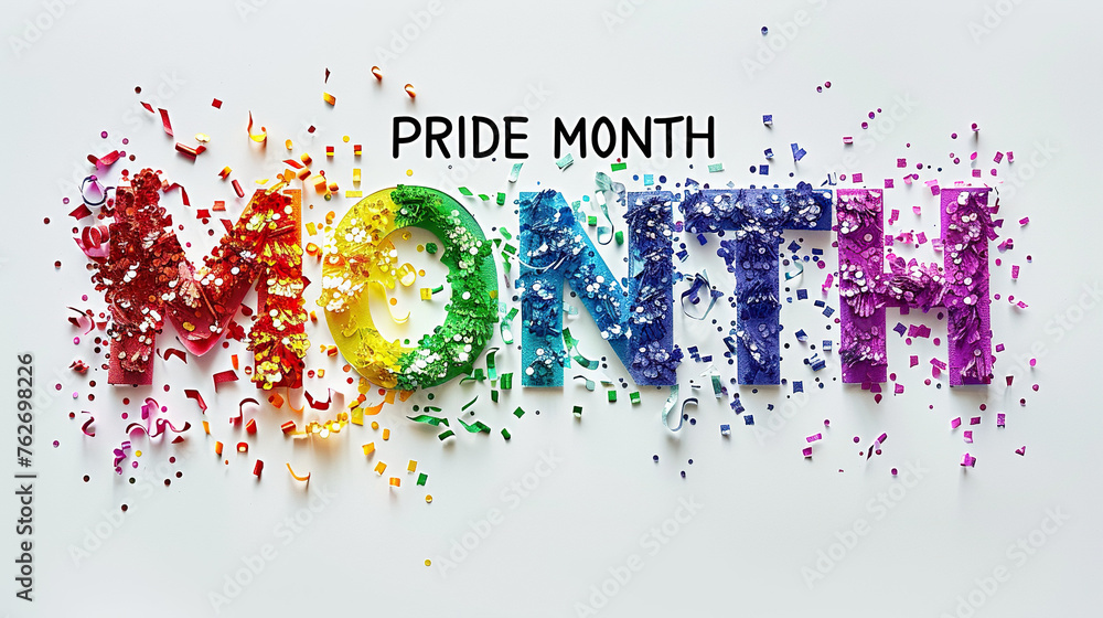 LGBTQ concept, the word happy pride month written in colors on the ...