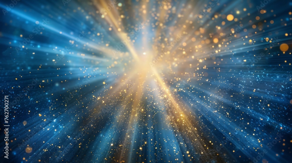 Asymmetric blue light burst, abstract beautiful rays of lights on dark ...