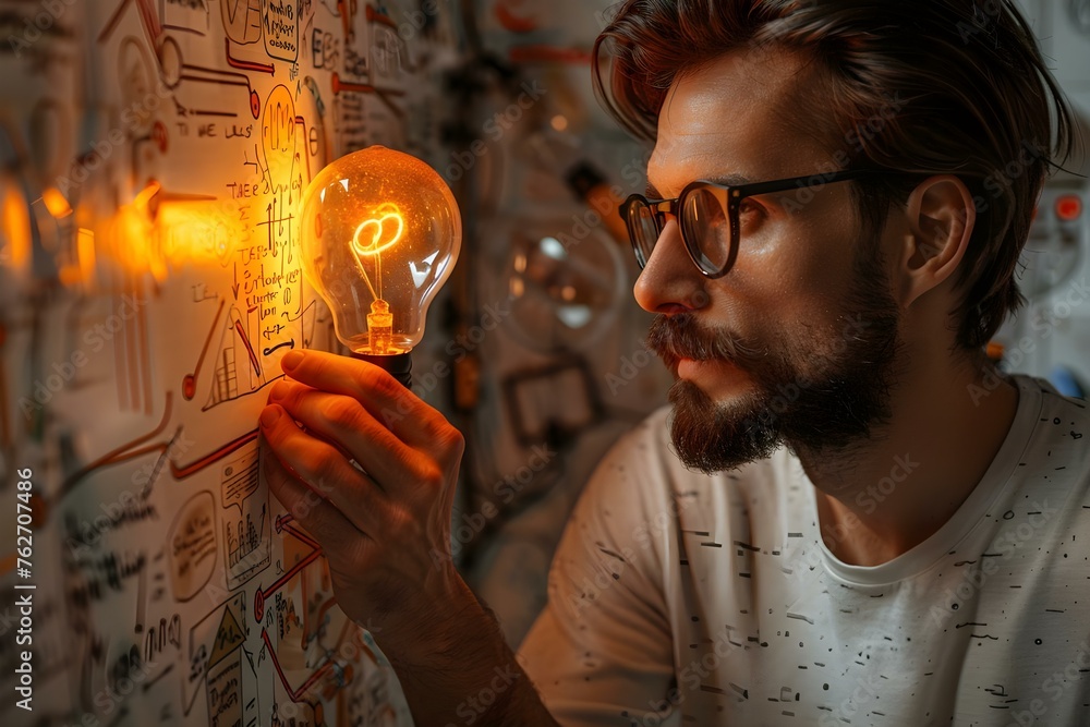 Successful business strategy planning with manager brainstorming ideas on whiteboard mind map ...