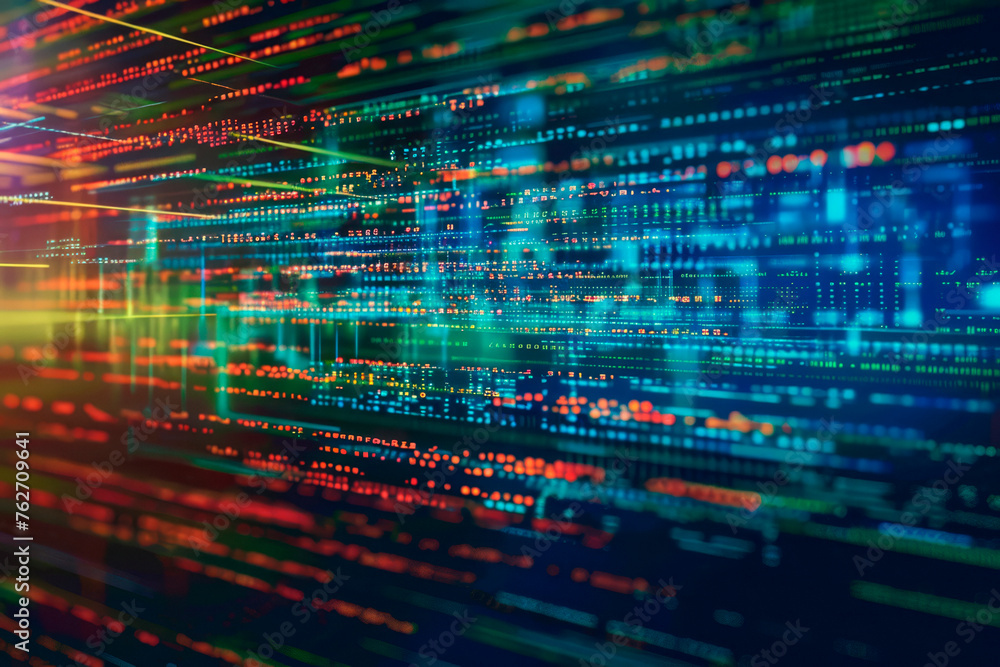 binary code data bit screen display on laptop computer screen. matrix of data flow. Rise of the ...