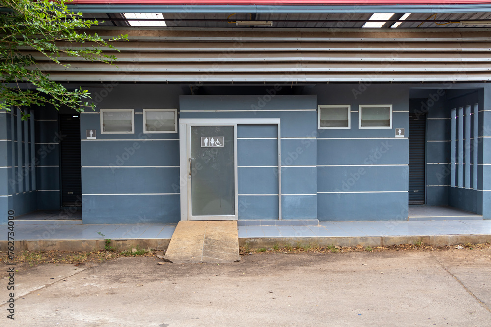 Public restrooms that are designed with entrances and exits for the ...