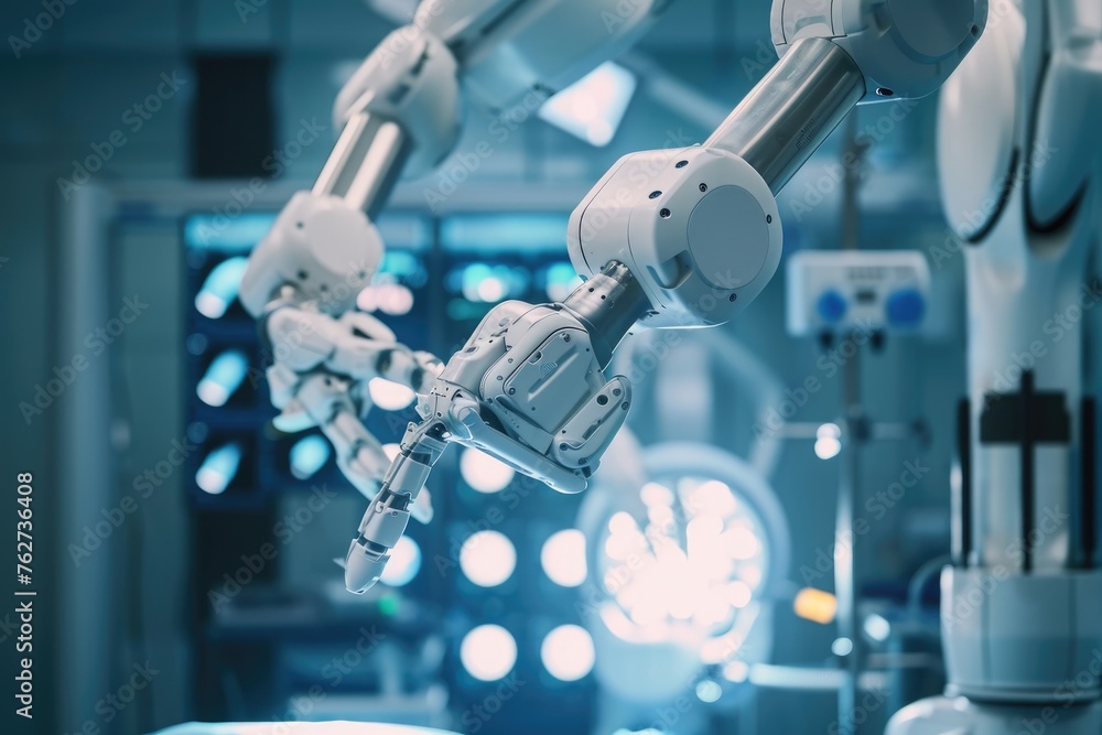 Robotic arms performing precise surgeries in a modern hospital ...