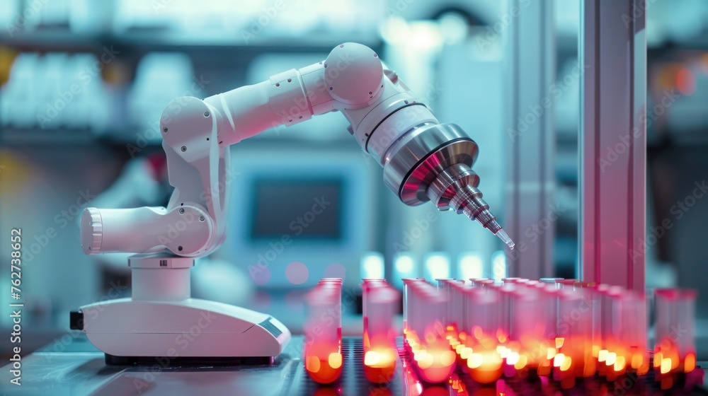 Automated laboratory robot conducting high-throughput screening tests ...