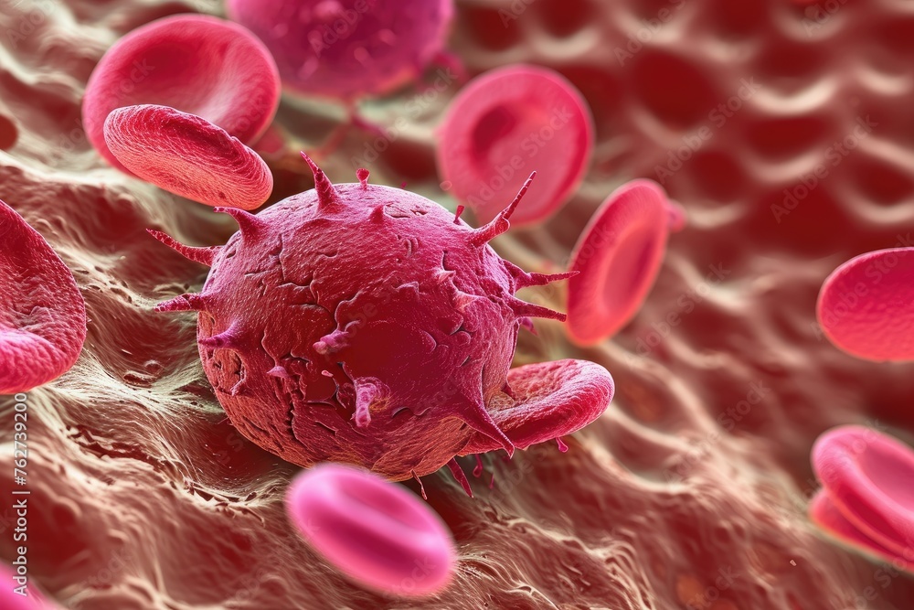 An image showing a red blood cell alongside other red blood cells ...