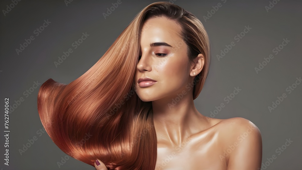 Model girl with shiny strawberry blonde smooth healthy hair with long ...