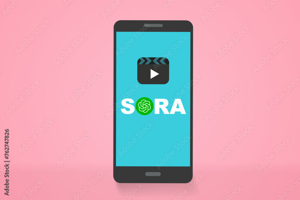 Sora AI logo online video generator on smartphone screen vector. Mobile ...
