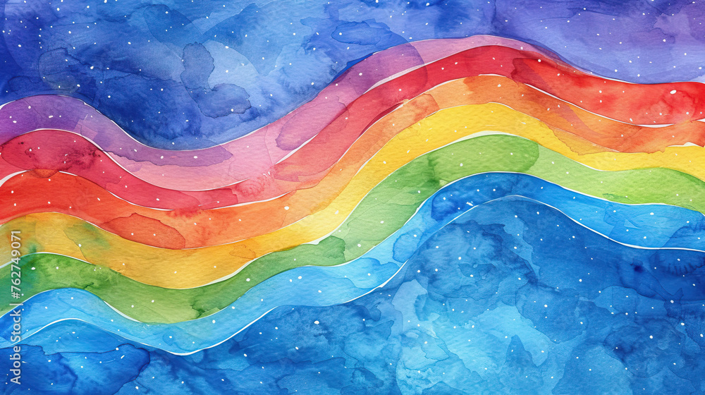 LGBTQ+ Pride Logo Design with Rainbow watercolor art isolated on blue ...