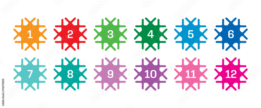 1-12 step numbers on white background. Step numbers 1-12 for technology ...