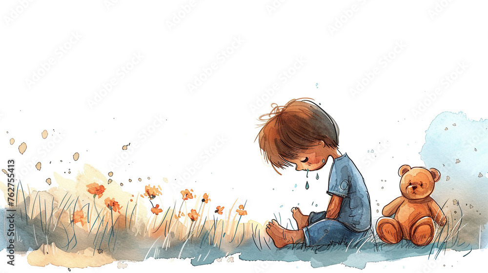 International Missing Children's Day. Forget me not flowers. Lost sad ...