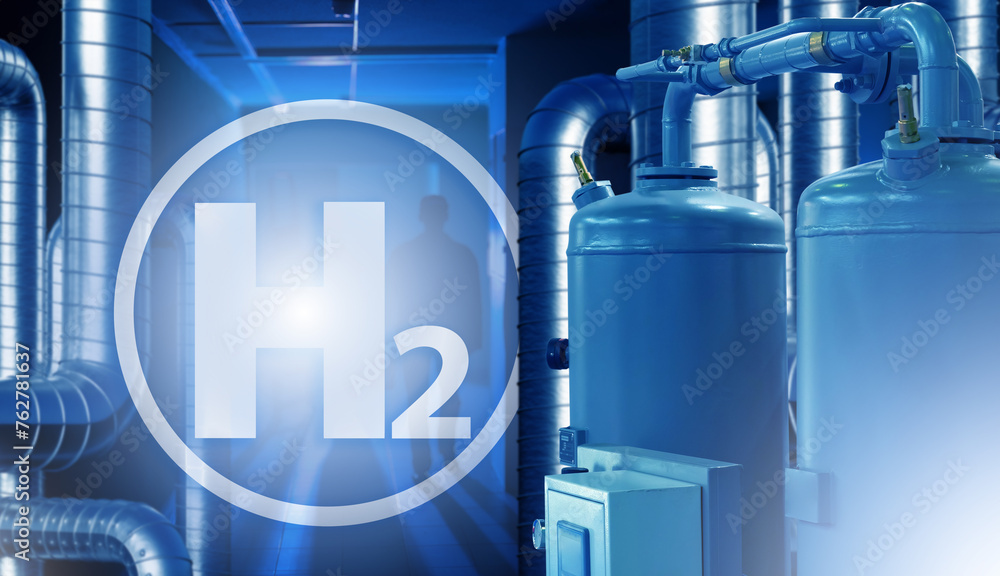 Hydrogen equipment. Boiler room runs on h2 gas. Hydrogen energy tech ...