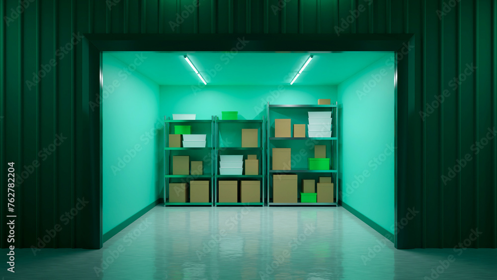 Storage Unit Warehouse Container With Boxes Storage Unit With Open Gate Warehouse Space With
