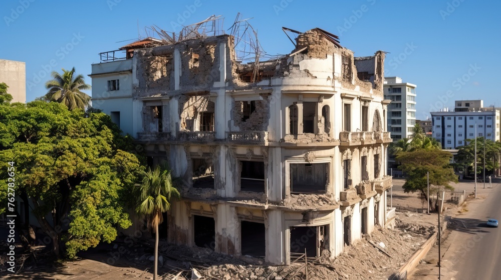 Maputo City, Mozambique: Colonial building in ruins, built in 1914, in ...