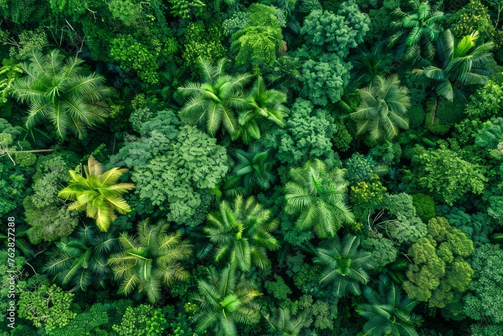 Aerial View of Dense Tropical Rainforest Canopy from Above Showing Rich ...