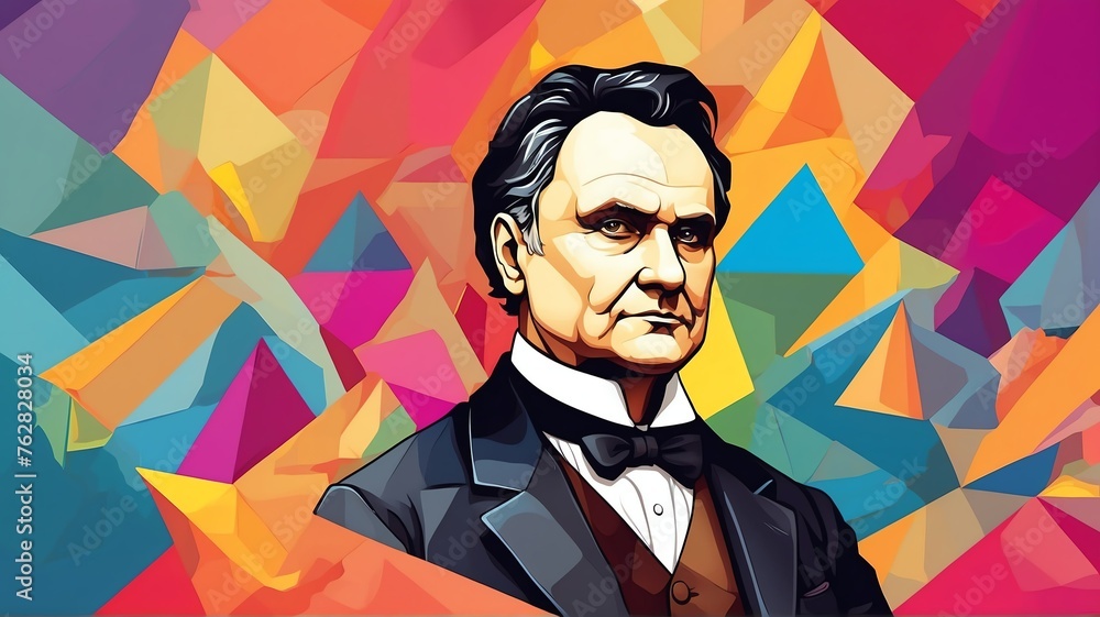 Charles Babbage portrait colorful geometric shapes background. Digital ... Charles Babbage portrait colorful geometric shapes background. Digital ...