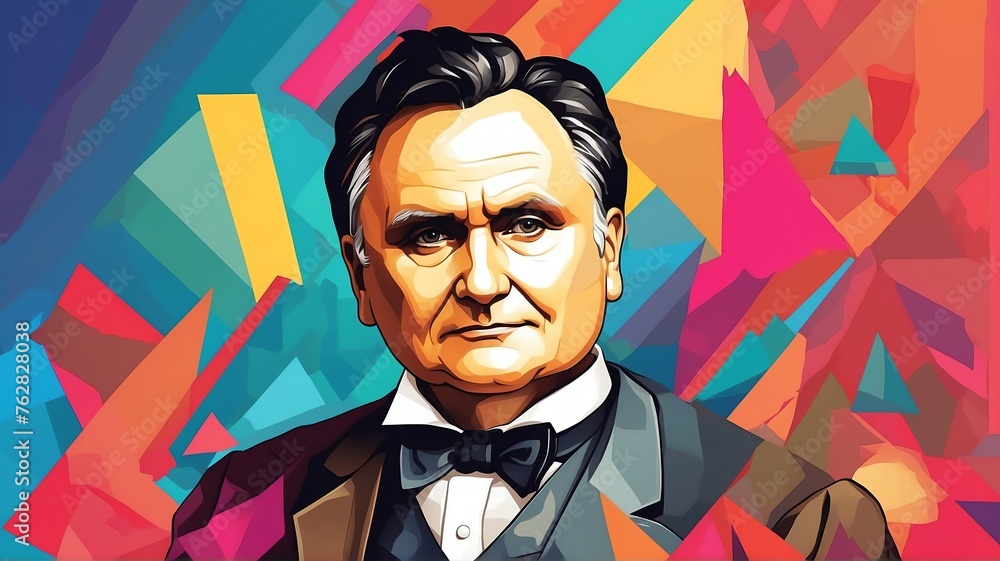 Charles Babbage portrait colorful geometric shapes background. Digital ... Charles Babbage portrait colorful geometric shapes background. Digital ...