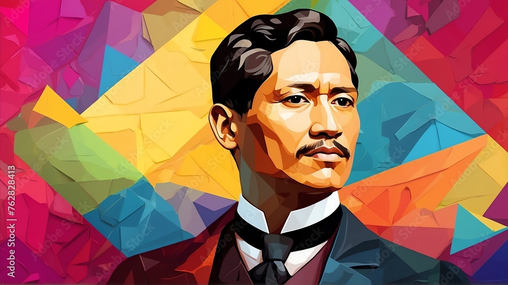 Jose Rizal portrait colorful geometric shapes background. Digital ...