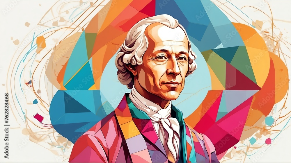 Leonhard Euler portrait colorful geometric shapes background. Digital ...