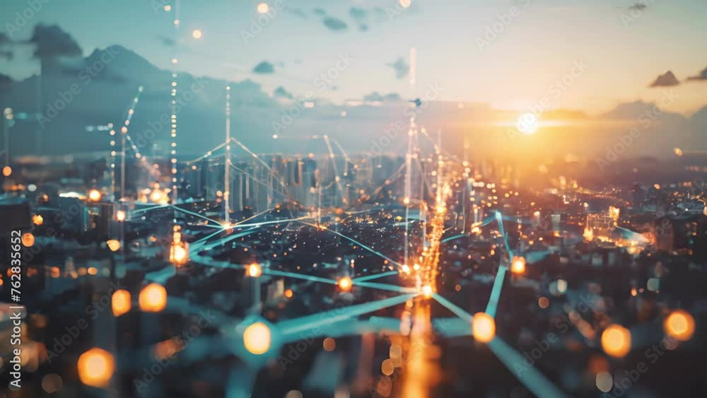 cityscape with space and neon light effect. Modern hi-tech, science ...