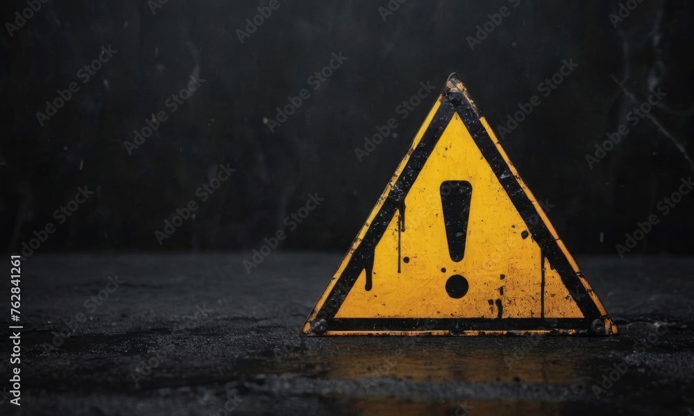 Warning sign with a triangular frame, exclamation mark and paint ...
