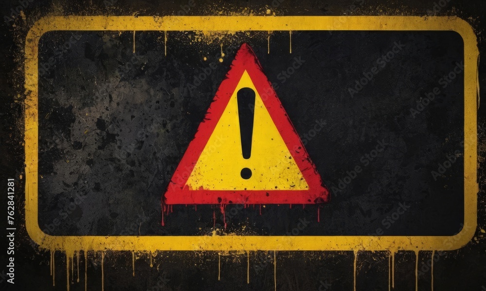 Warning sign with a triangular frame, exclamation mark and paint ...