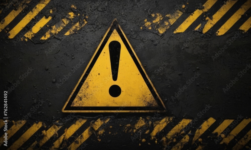 Warning sign with a triangular frame, exclamation mark and paint ...