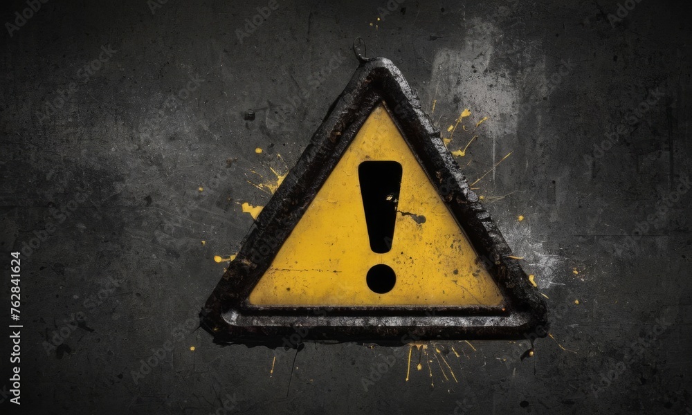 Warning sign with a triangular frame, exclamation mark and paint ...