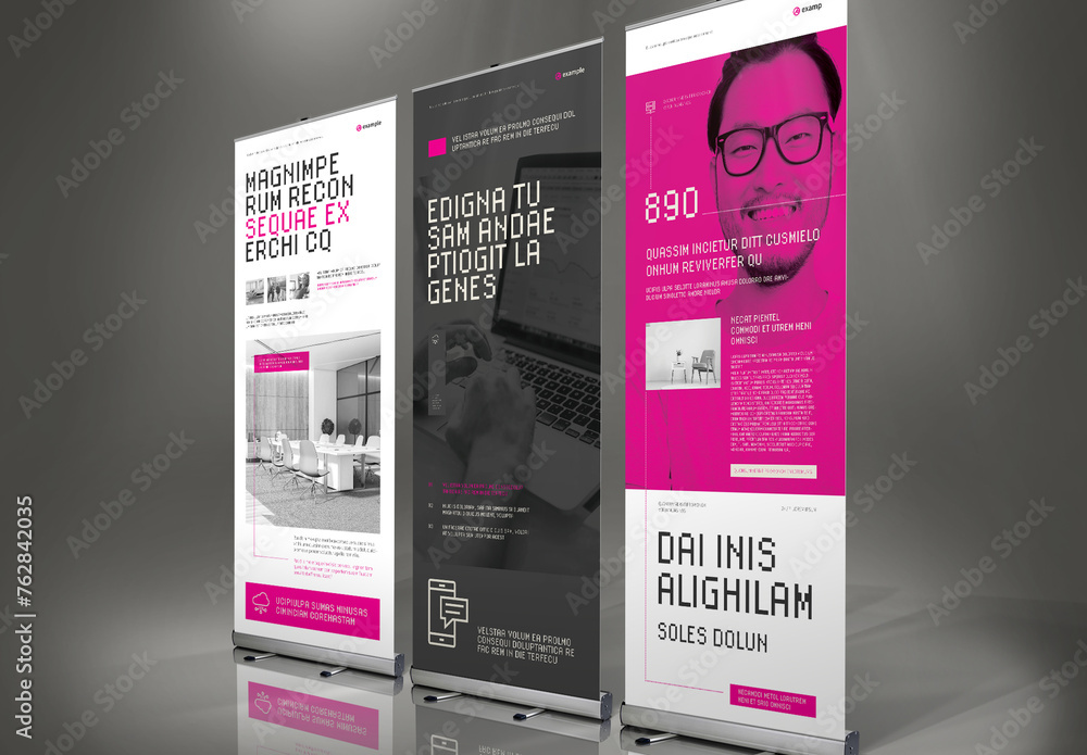 Black and White Business Rolup with Pink Accents Stock Template | Adobe ...