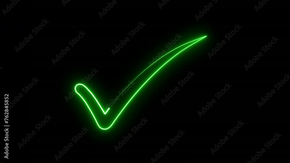 Hand Drawn Green Color Neon Light Tick Sign. Isolated Design Element in ...