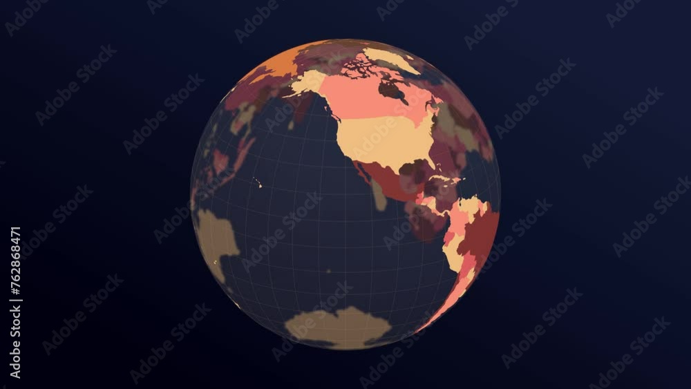 The globe with world map. Dark translucent earth planet in reddish ...