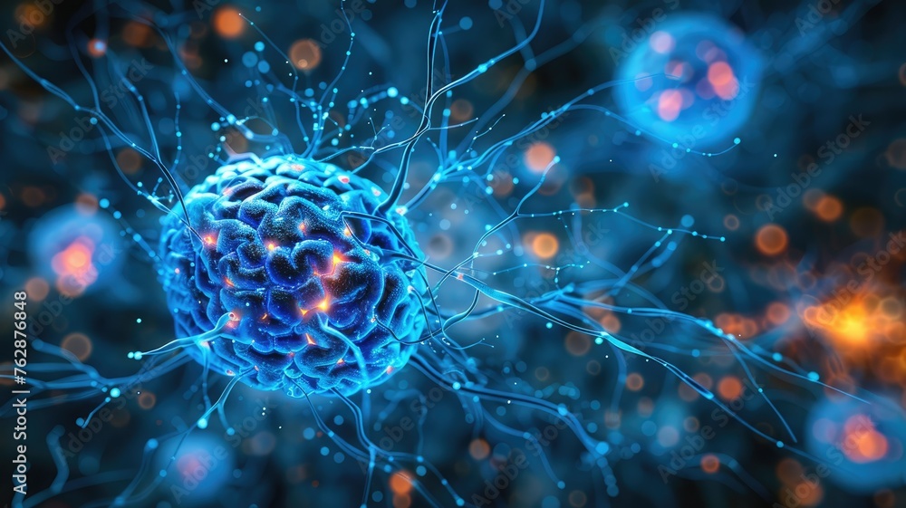 Neural Network And Synapses Activity Illustrated Advanced Graphical Depiction Of Neural