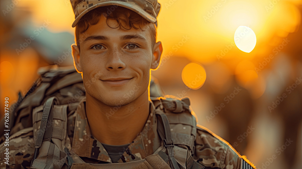 A man in a military uniform who protects the country looks into the ...