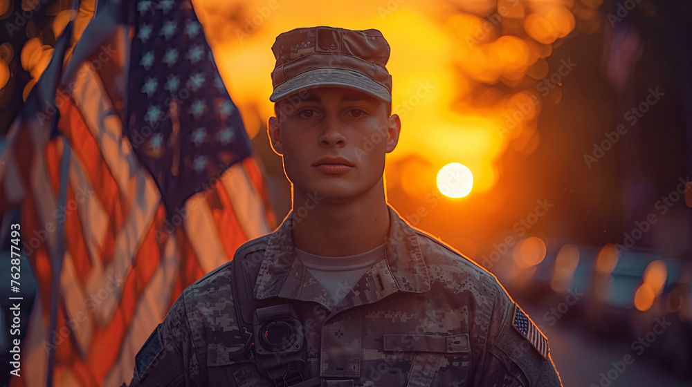 A man in a military uniform who protects the country looks into the ...