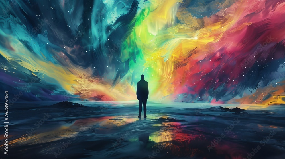 Abstract portrayal of human emotion as colorful auroras emanating from ...