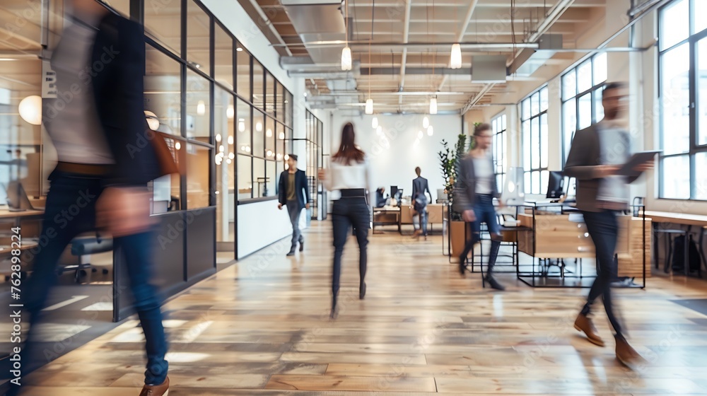Group of office employees at coworking hall Business people walking at ...