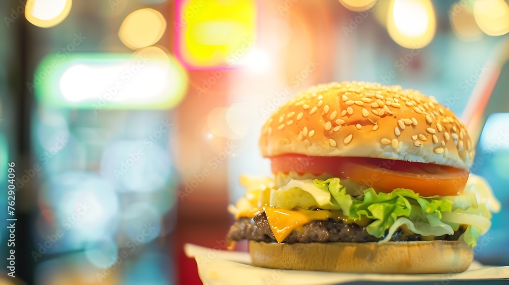 Fast food restaurant burger shop store interior abstract blur ...