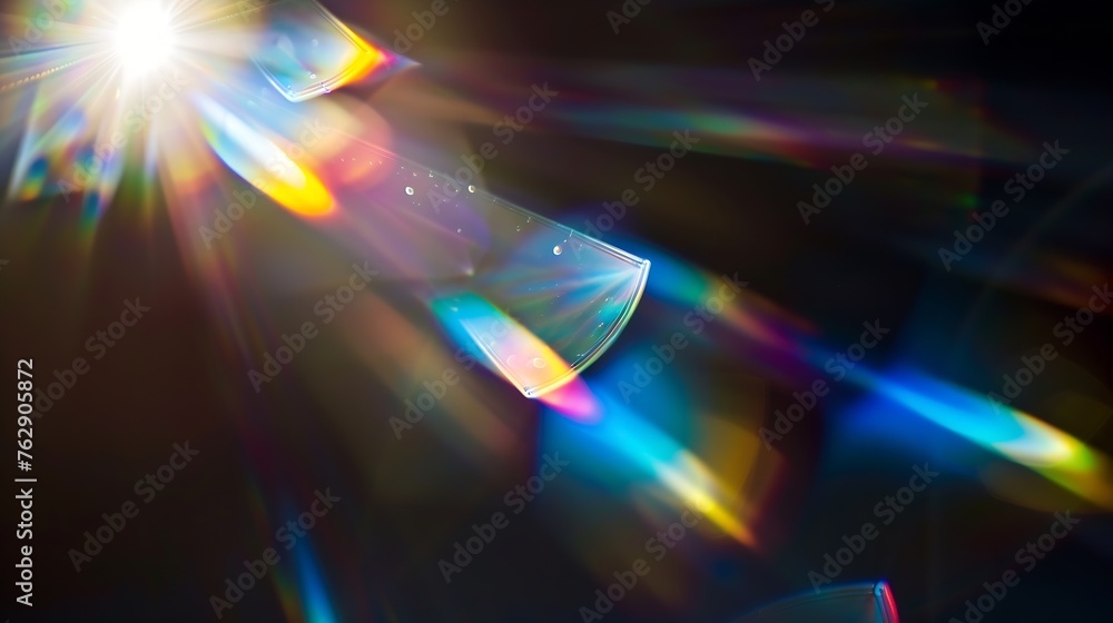 Blue light flare prism rainbow flares overlay effect on black ...