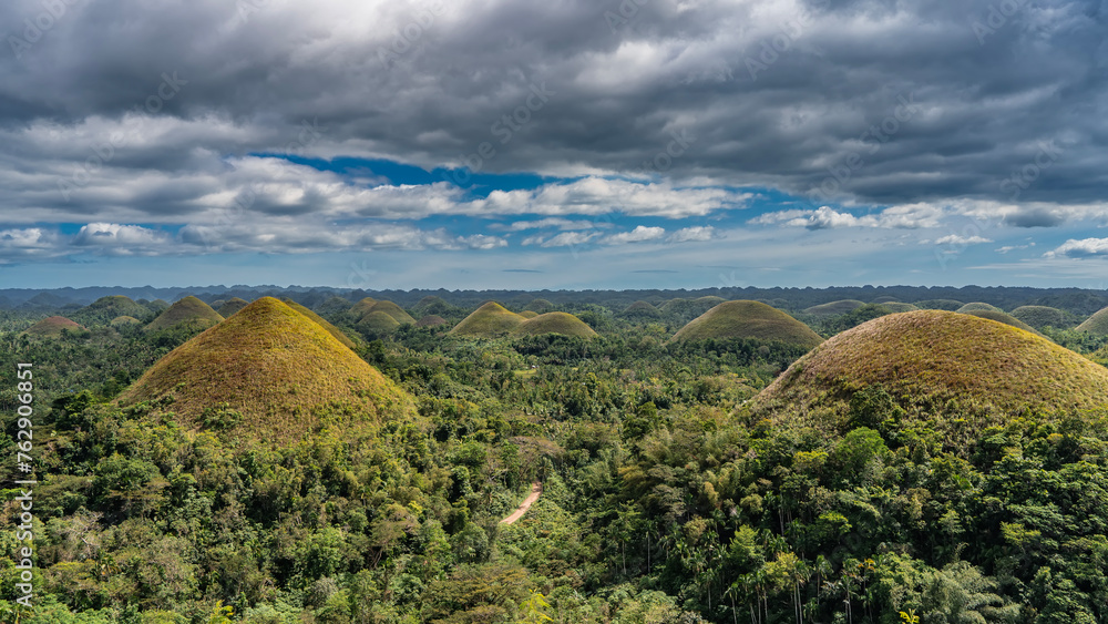 Amazing landscape of Bohol Island. Many unique karst mountains, covered ...