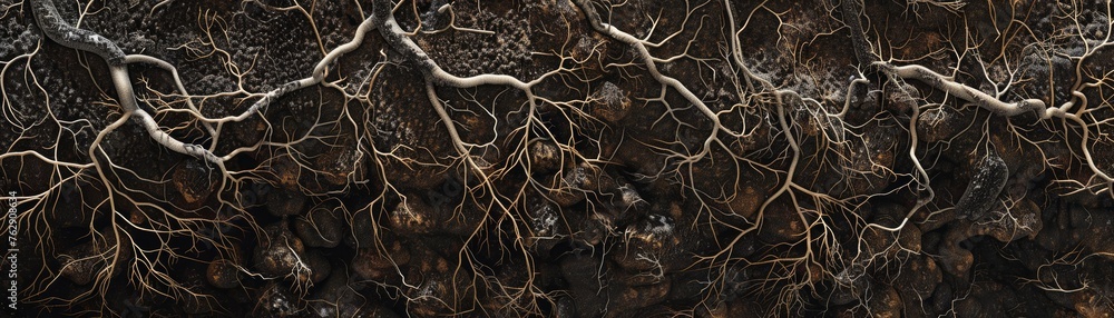 The complex network of fungi mycelium in soil, revealing the hidden ...