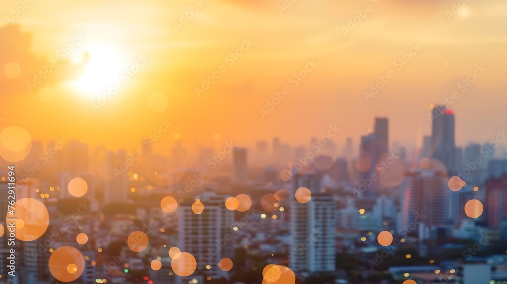 Summer sun blur golden hour hot sunset sky with city rooftop view ...