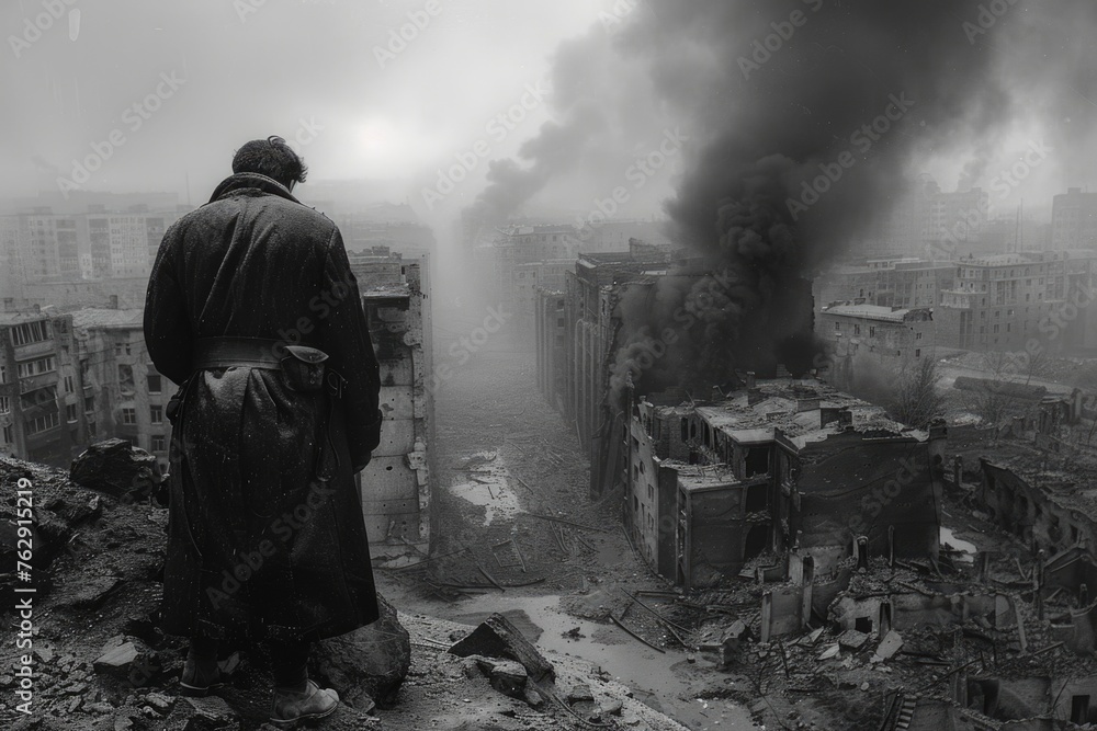 Reflecting suffering and grief, representation of devastation and ...