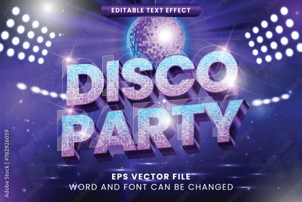 Disco party neon light 3d editable vector text effect. Party night text ...