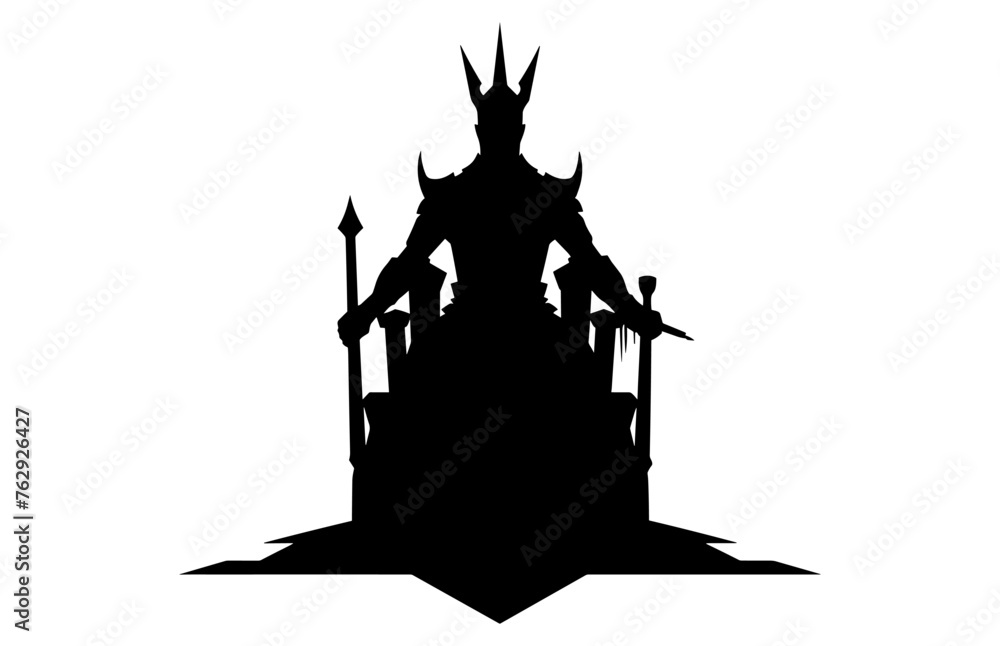 Throne King with Warrior Vector Black Silhouette, king on the throne in ...