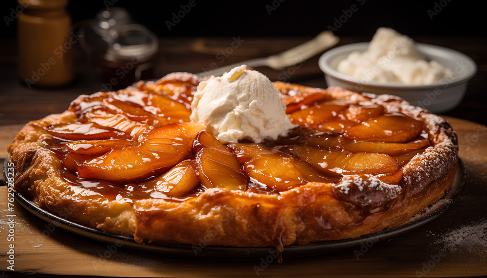 Tarte tatin, French-style apple tart, features caramelized apples baked ...