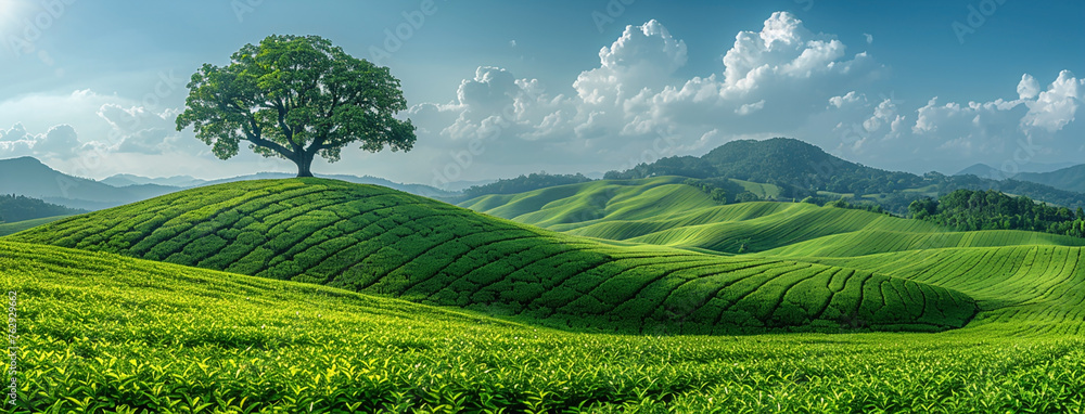 Wide wallpaper background image of long empty grass mountain valley ...