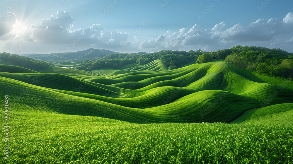 Wide wallpaper background image of long empty grass mountain valley ...
